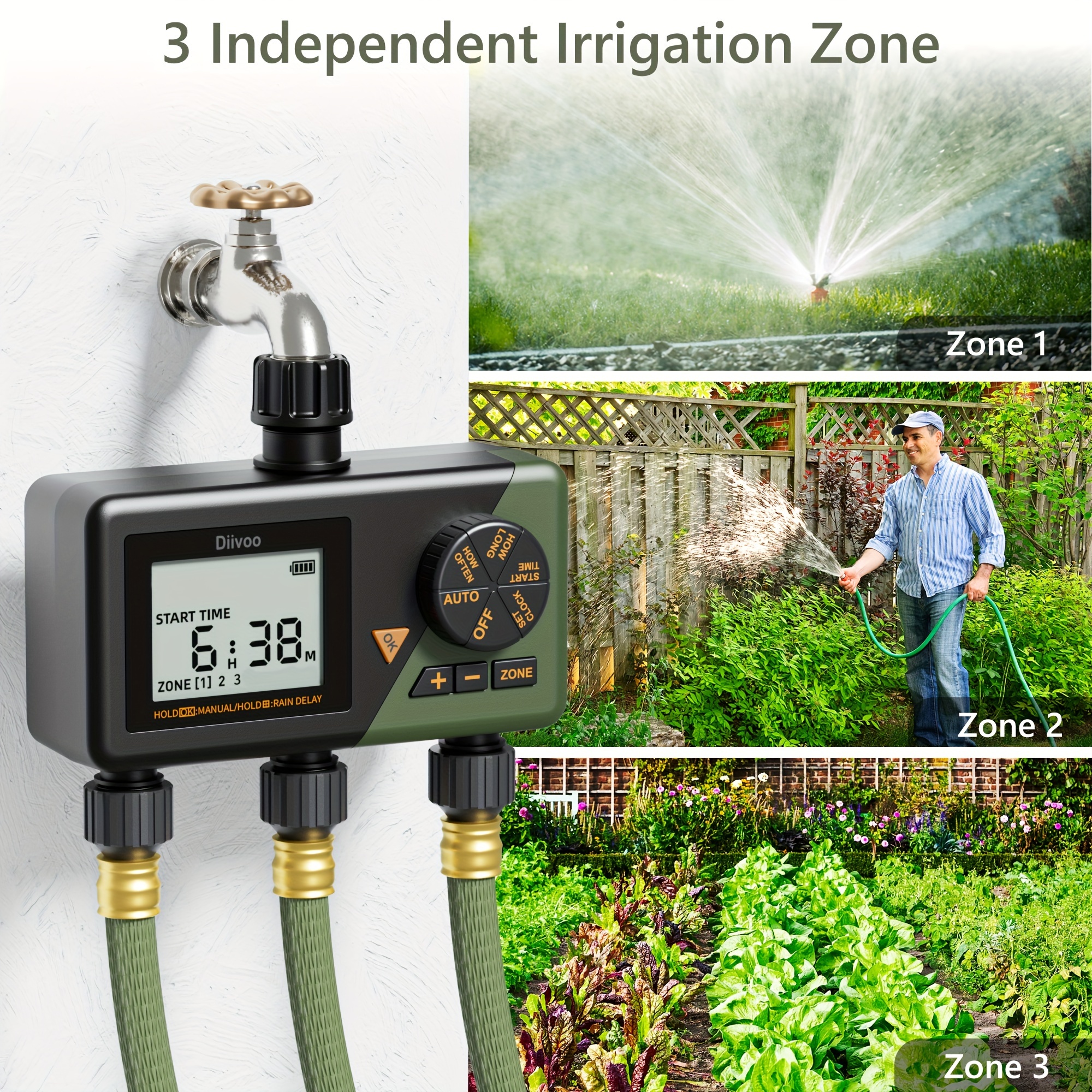 Sprinkler Timer 3 Zone Water Hose Timer 3 Outlet - Temu