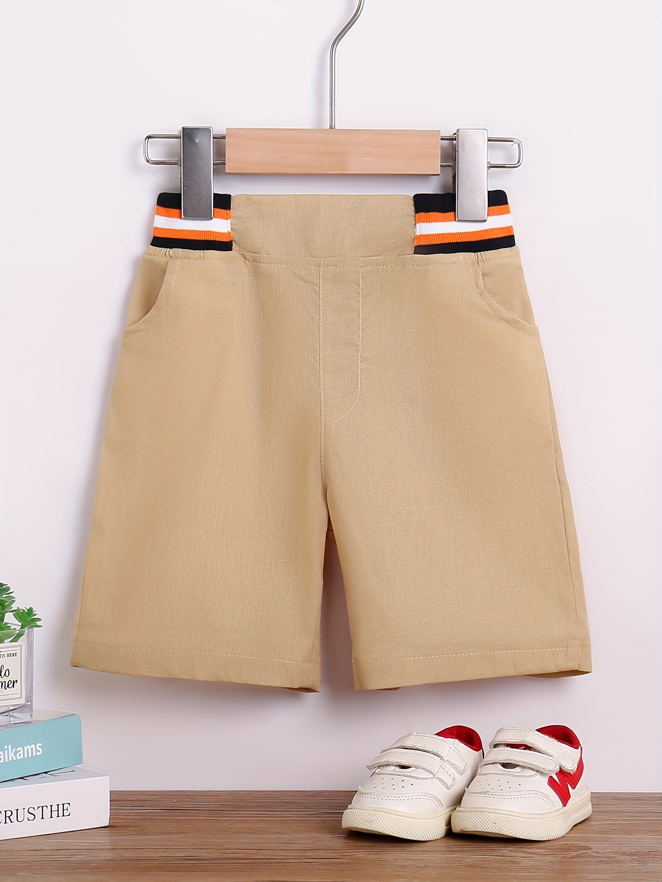 Boys Solid Color Striped Trim Comfortable Creative Shorts - Temu South Africa