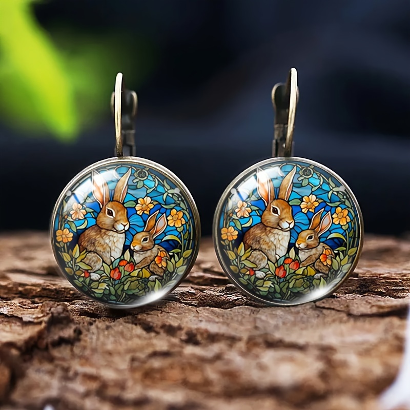 Round Glossy Time Gems Cute Rabbit Bunny Flower Pattern - Temu United ...