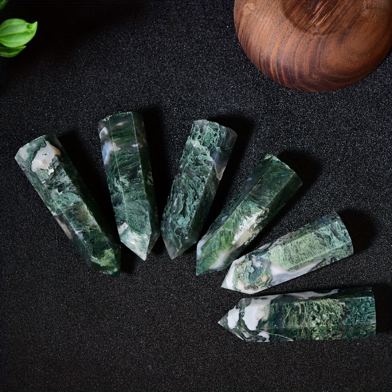 1pc Natural Moss Agate Hexagonal Prism Crystal Point, Boho Style ...