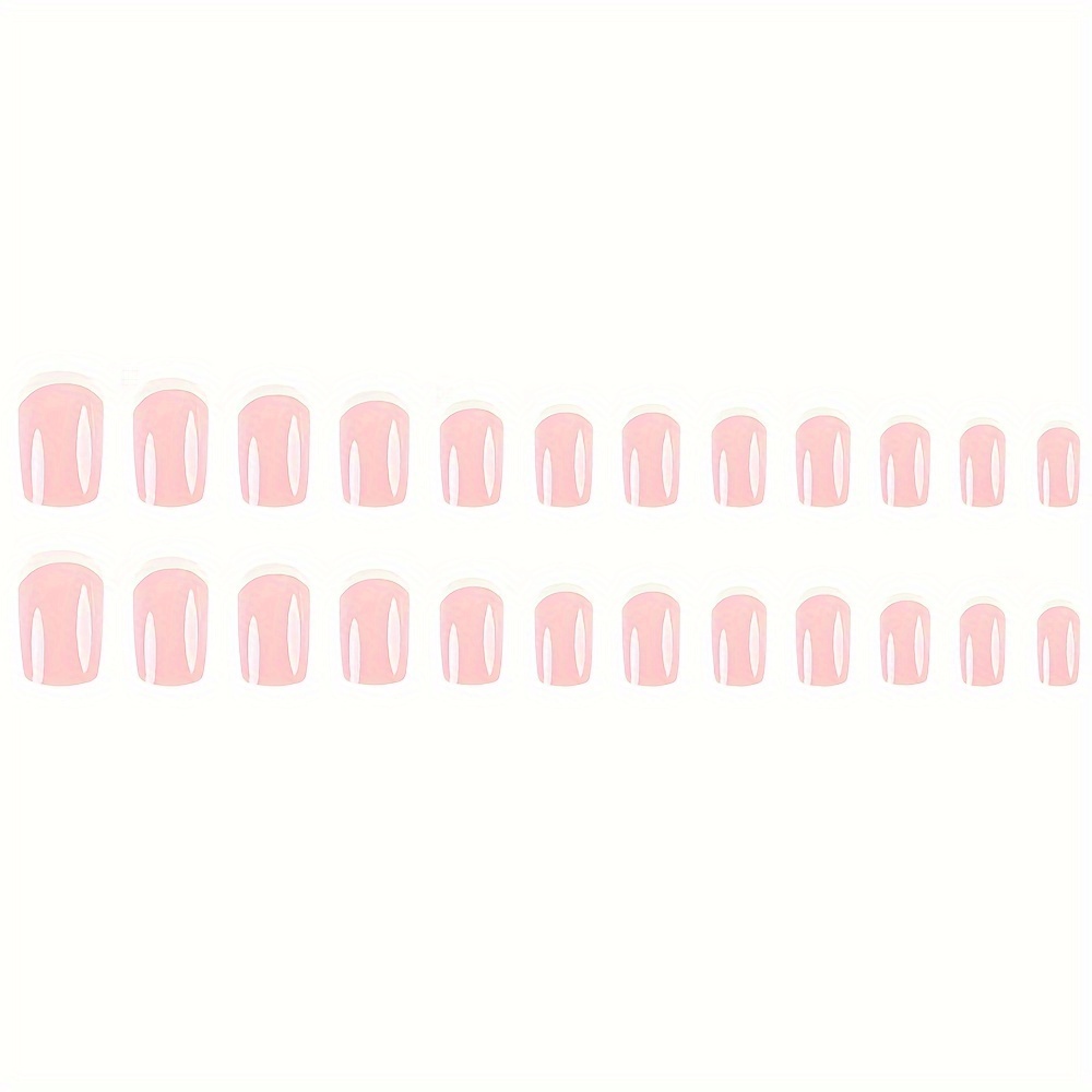 Chic French Tip Press Nails Set Medium Glossy Pink - Temu