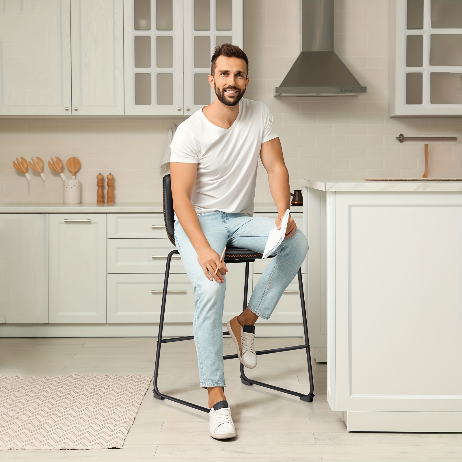 Bar Stools Leather Barstools Counter Height Dining Room - Temu