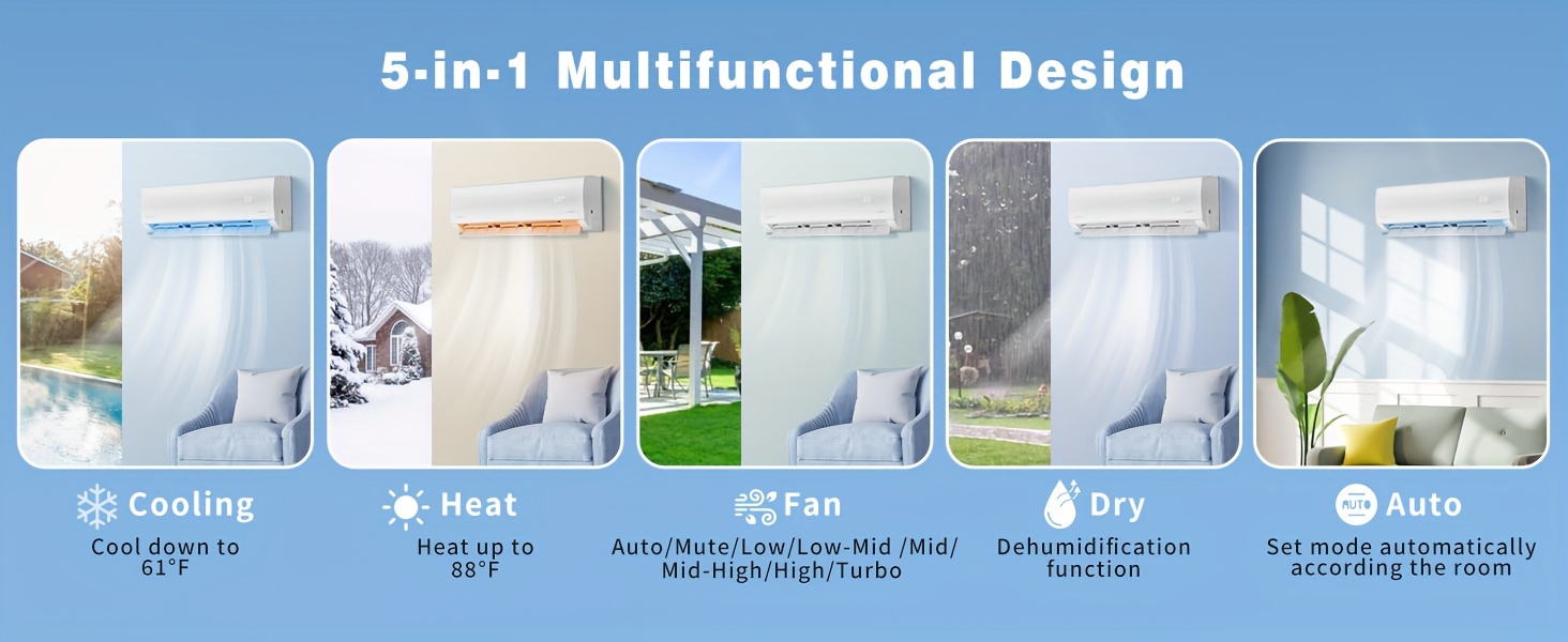 Mini Split Air Conditioner Wall Mounted Ductless Inverter - Temu