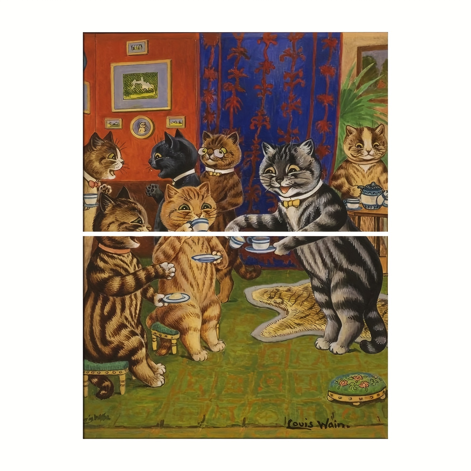 unframed funny canvas wall art cats enjoy afternoon tea - Temu Australia