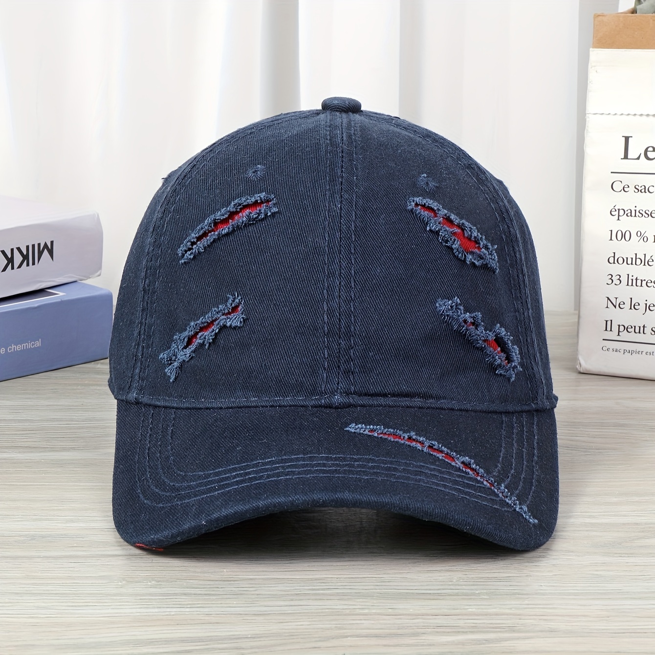 Unisex Double Color Block Ripped Baseball - Temu Australia