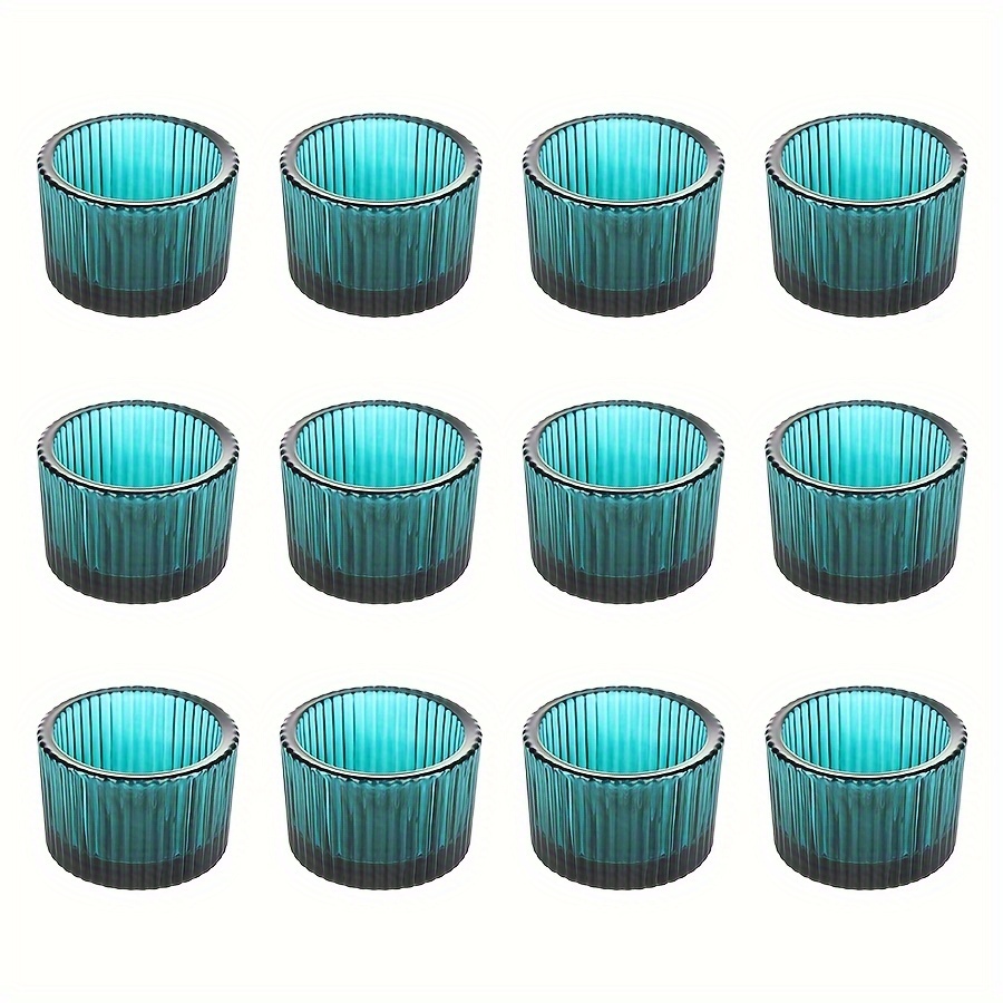 4 12pcs Vertical Stripe Glass Tealight Candle Holders Small Cute Votive ...