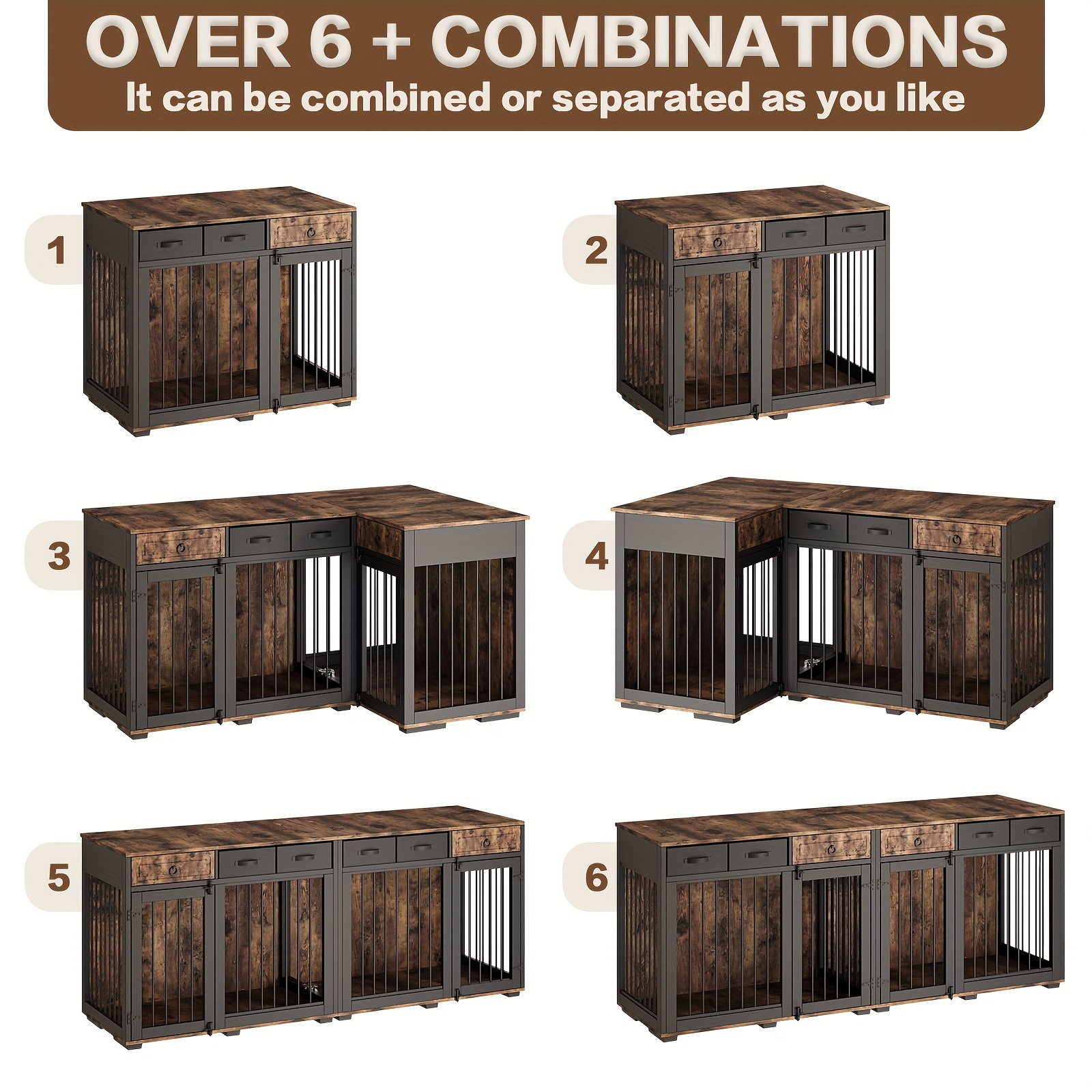 85.4" Dog Crate Furniture For 2 Dogs, Wooden Furniture Style Double Dog ...