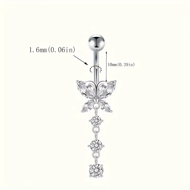 5-piece Dangly Belly Button Bars Butterfly Flower Style Cute Silver ... 5-piece Dangly Belly Button Bars Butterfly Flower Style Cute Silver ...