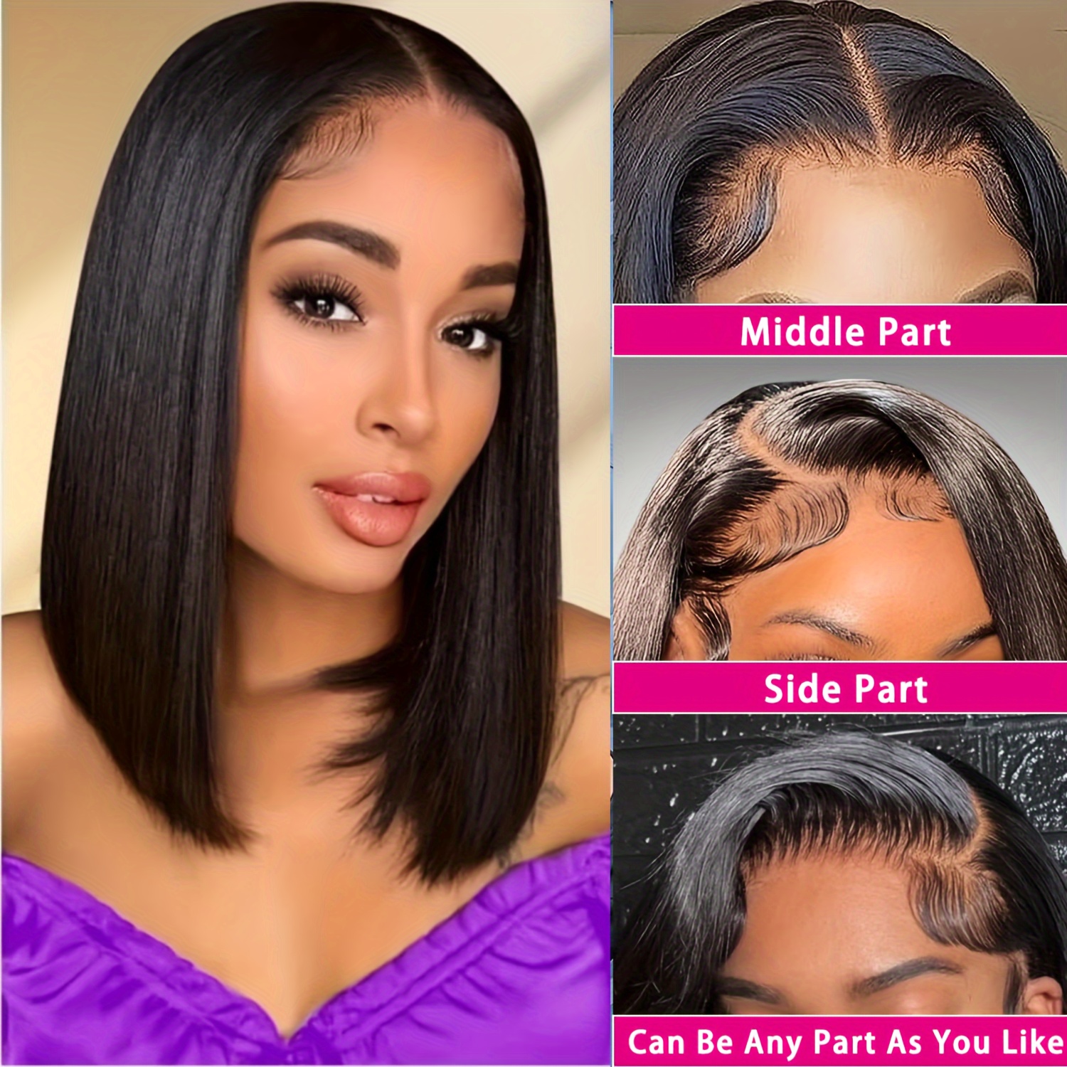 elegant bob wig women glueless no lace 180 density 12a Temu United Kingdom
