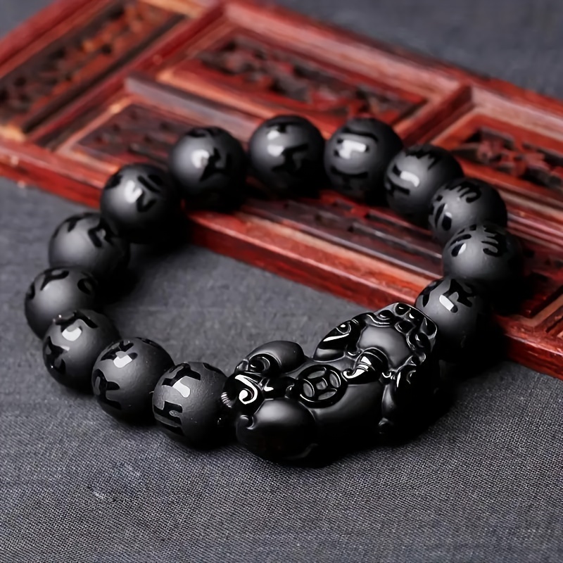 artificial obsidian bracelet pixiu lucky bracelet men Temu