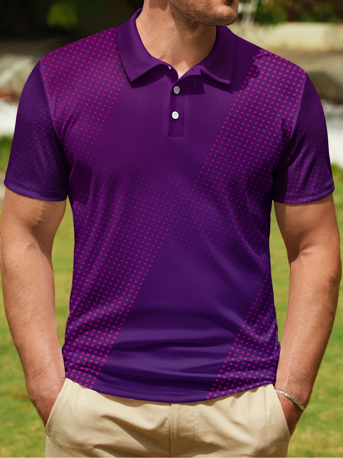 Men's Purple Polka Dot Short Sleeve Button Lapel Shirt - Temu Denmark