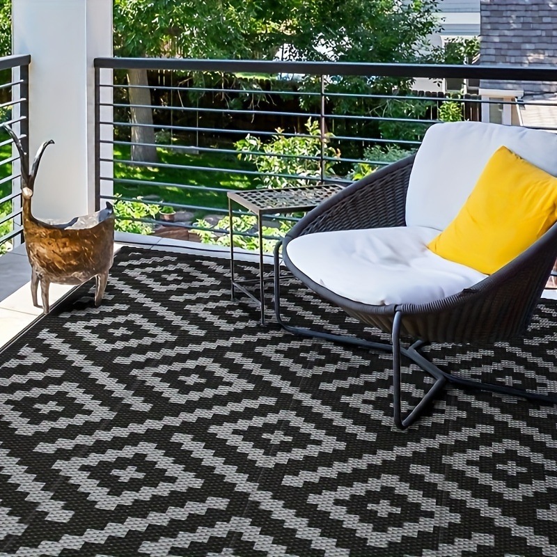 Outdoor Rug For Patio Waterproof Mat Reversible Plastic Camping Rugs Black Gray