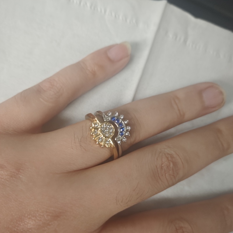 Simple Shiny Sun Blue Inlaid Zircon Moon Women's Ring - Temu United Kingdom
