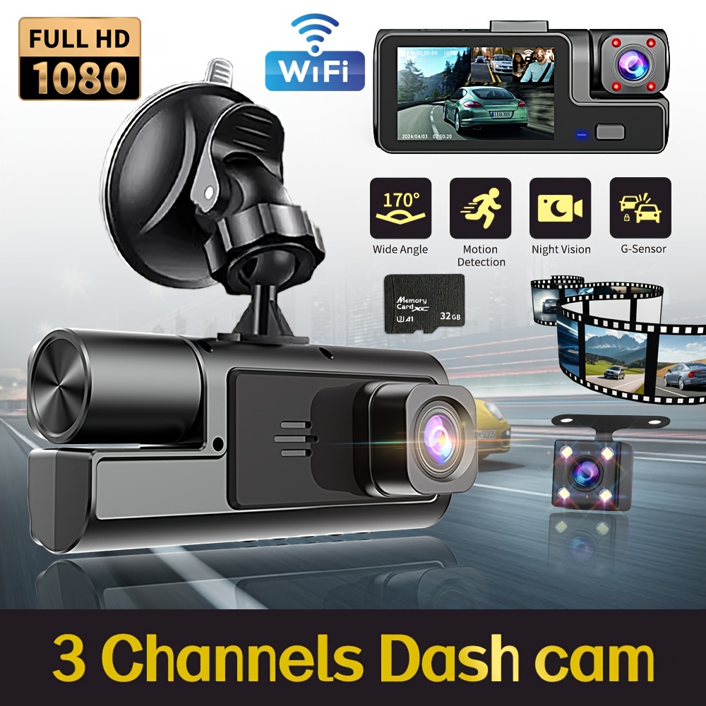 3 Channel Dash Cam Ips Hd Screen 1080p Front Inside Rear - Temu Romania