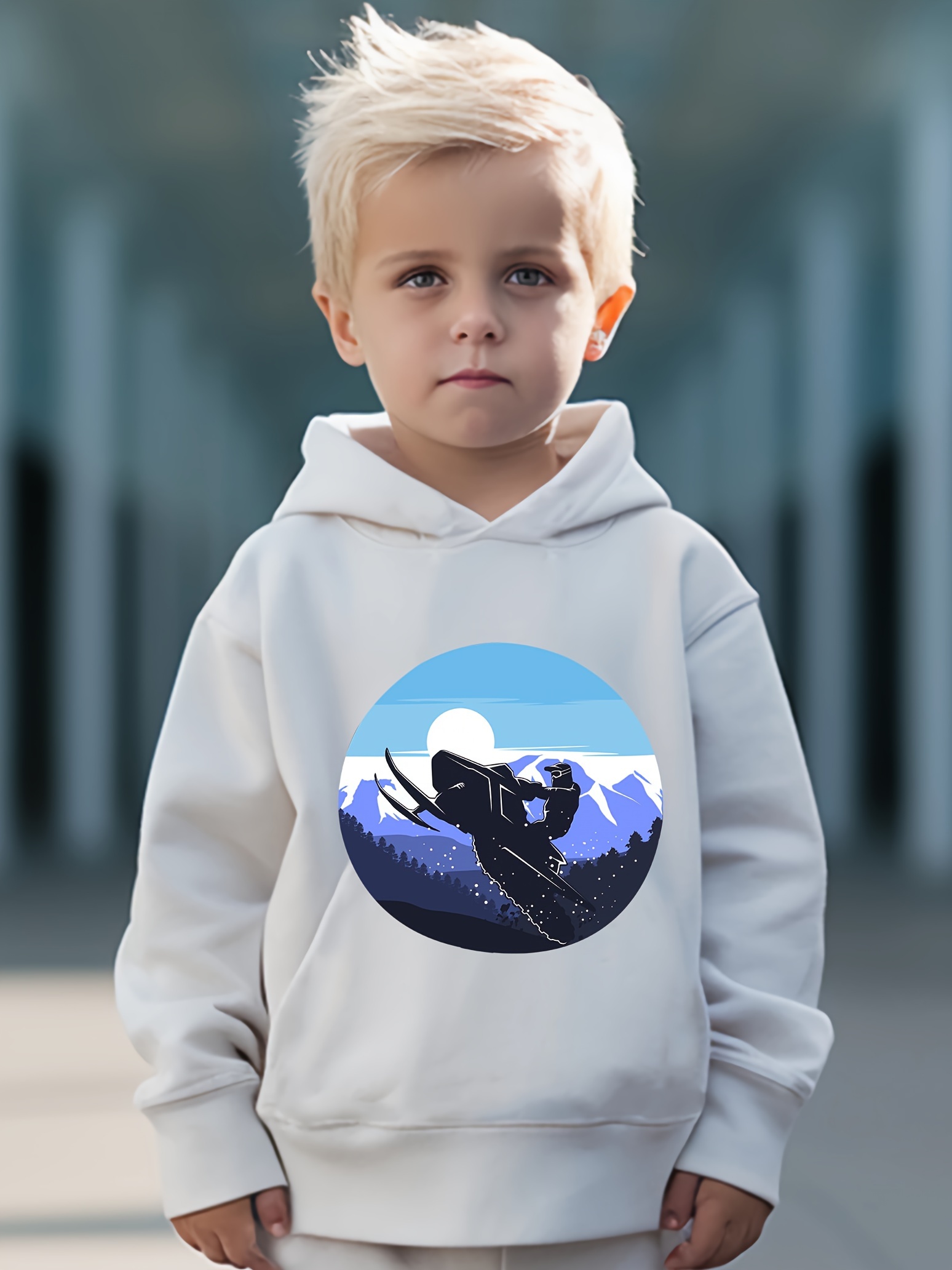 Sun Snow Mountain Skateboarder Print Boys Girls Outfits - Temu Australia