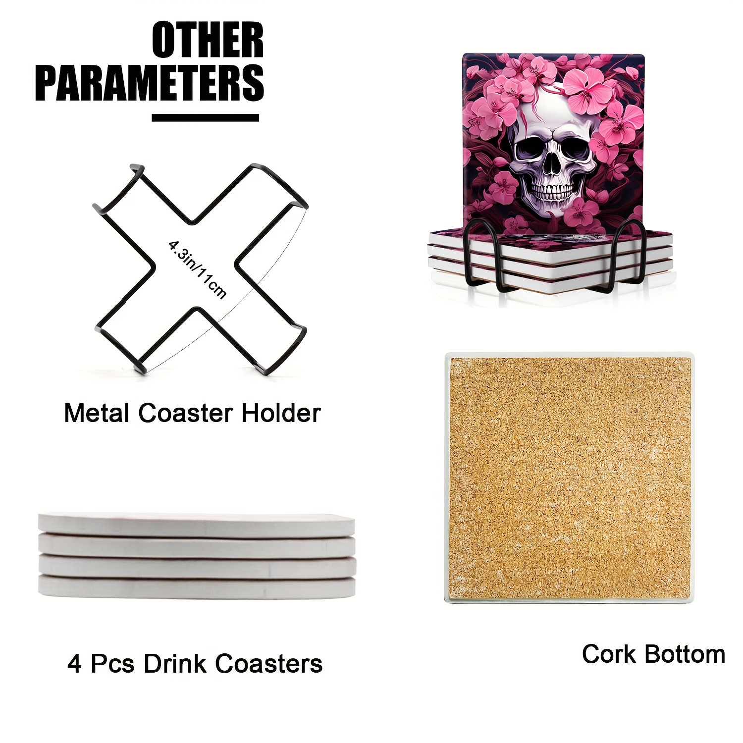 ceramic drink coasters holder square beverage mats cork - {region_name}