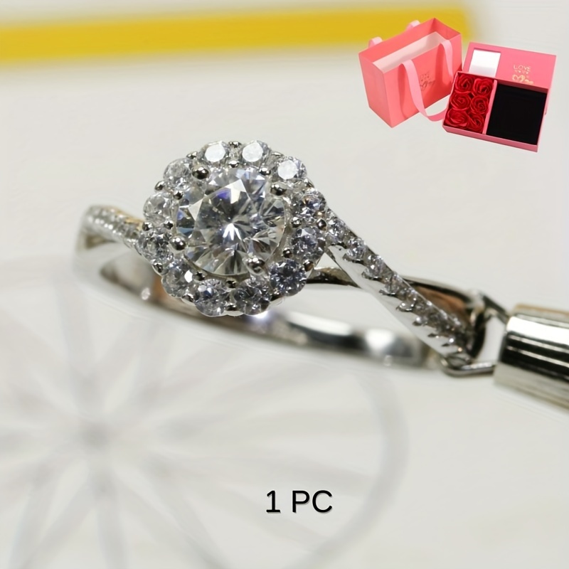 Moissanite Flower Ring S925 Sterling Silver Engagement Ring - Temu ...