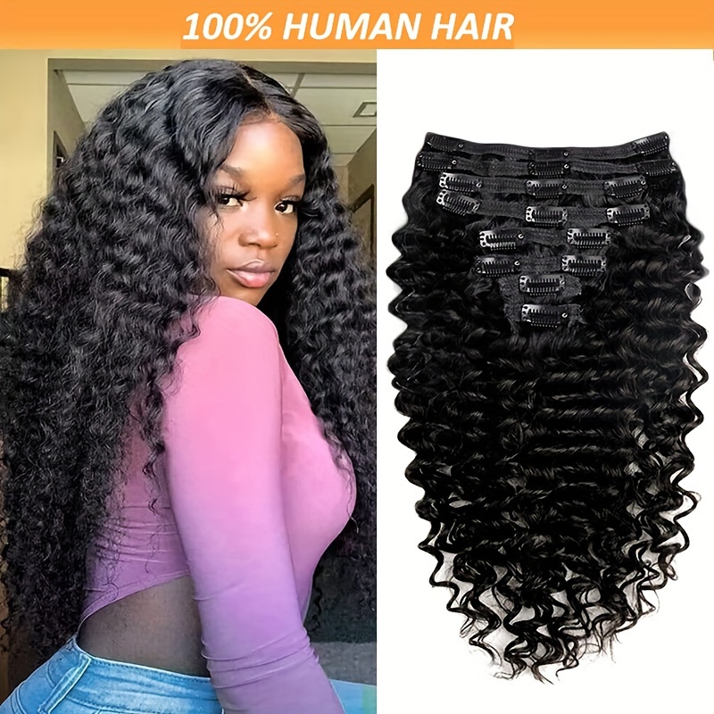 Deep Wave Clip-in Human Hair Extensions For Women - 8pcs 18 Clips ...