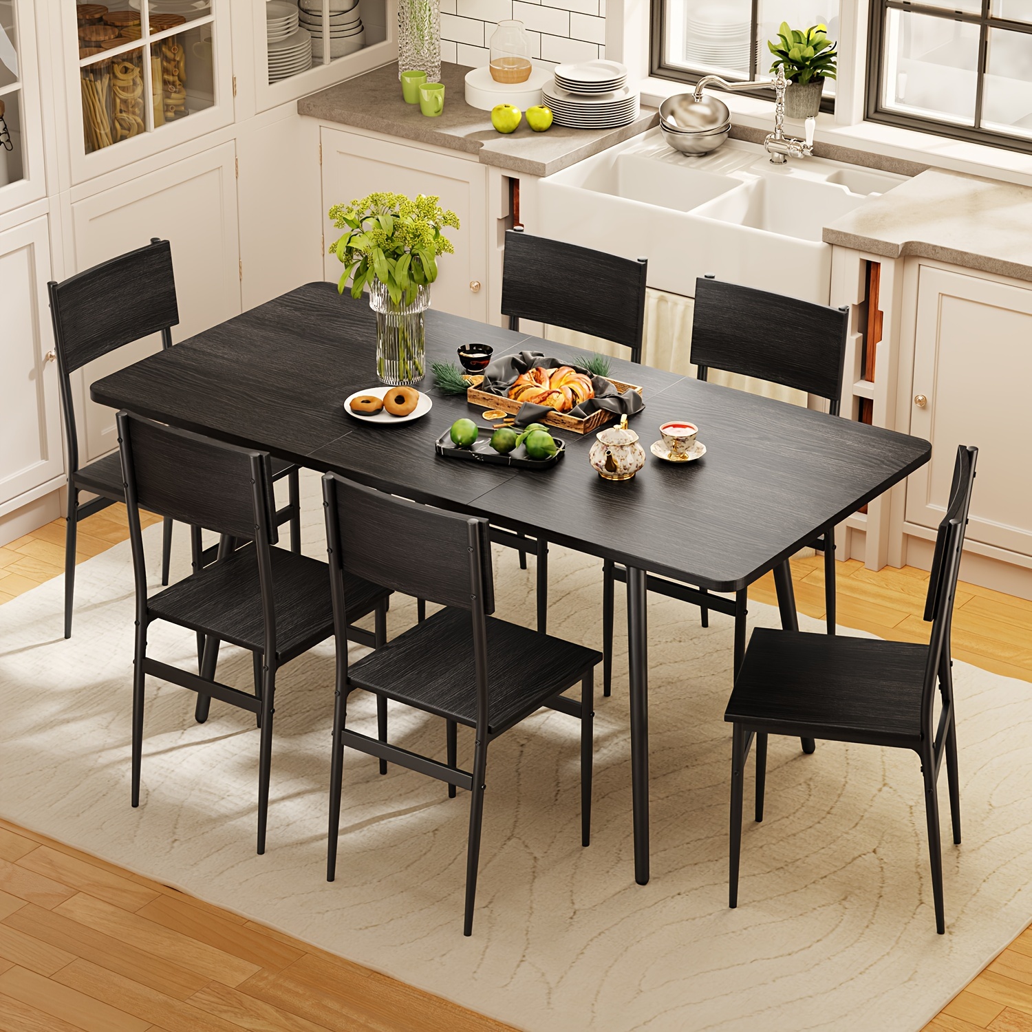63 Extendable Table Set For 4 6 7 Set MDF Wood Table And 6 For And