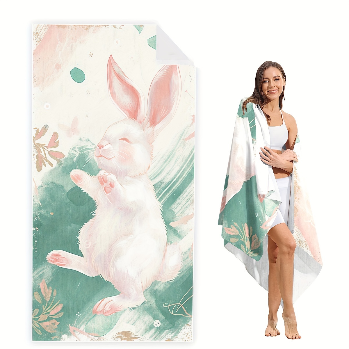 Rabbit Easter Print Extra Large Super Water Absorbent Beach - Temu ...