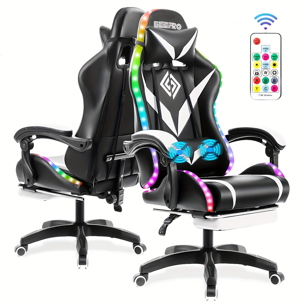 Massage led gaming chair with lumbar support & footrest store