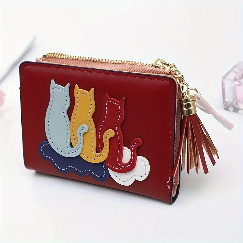 Cute Cat Short Zero Wallet Bow Tassel Trendy - Temu United Kingdom