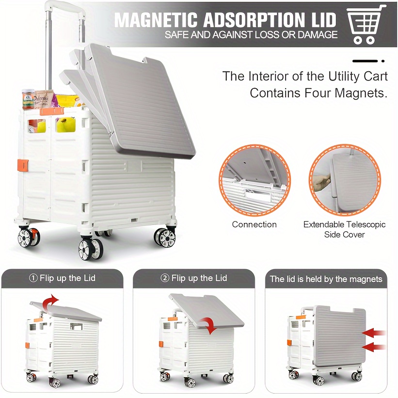 Folding Utility Cart Portable Rolling Crate - Temu
