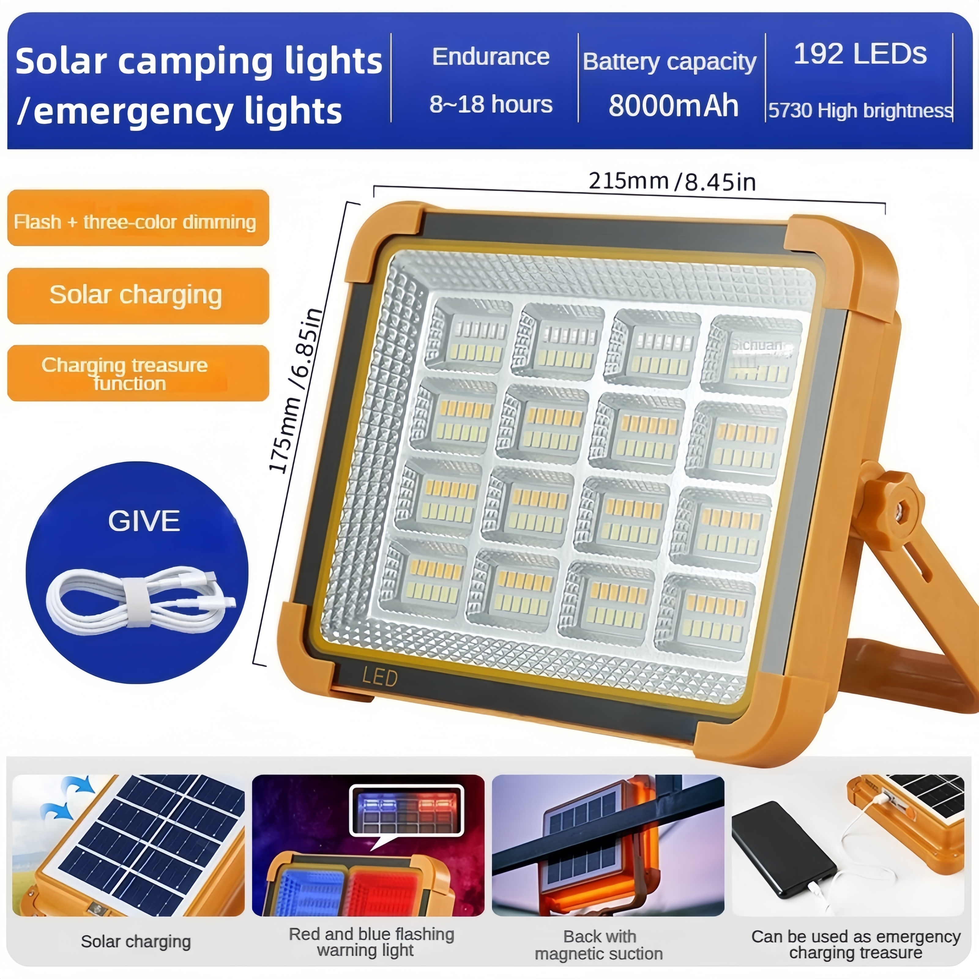 1pc Solar Camping Light 192 Led Solar Led Light Portable Handheld Light ...