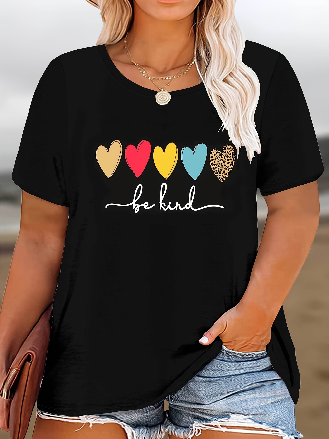 Plus Size Casual T shirt Women's Plus Heart Letter Print - Temu Denmark