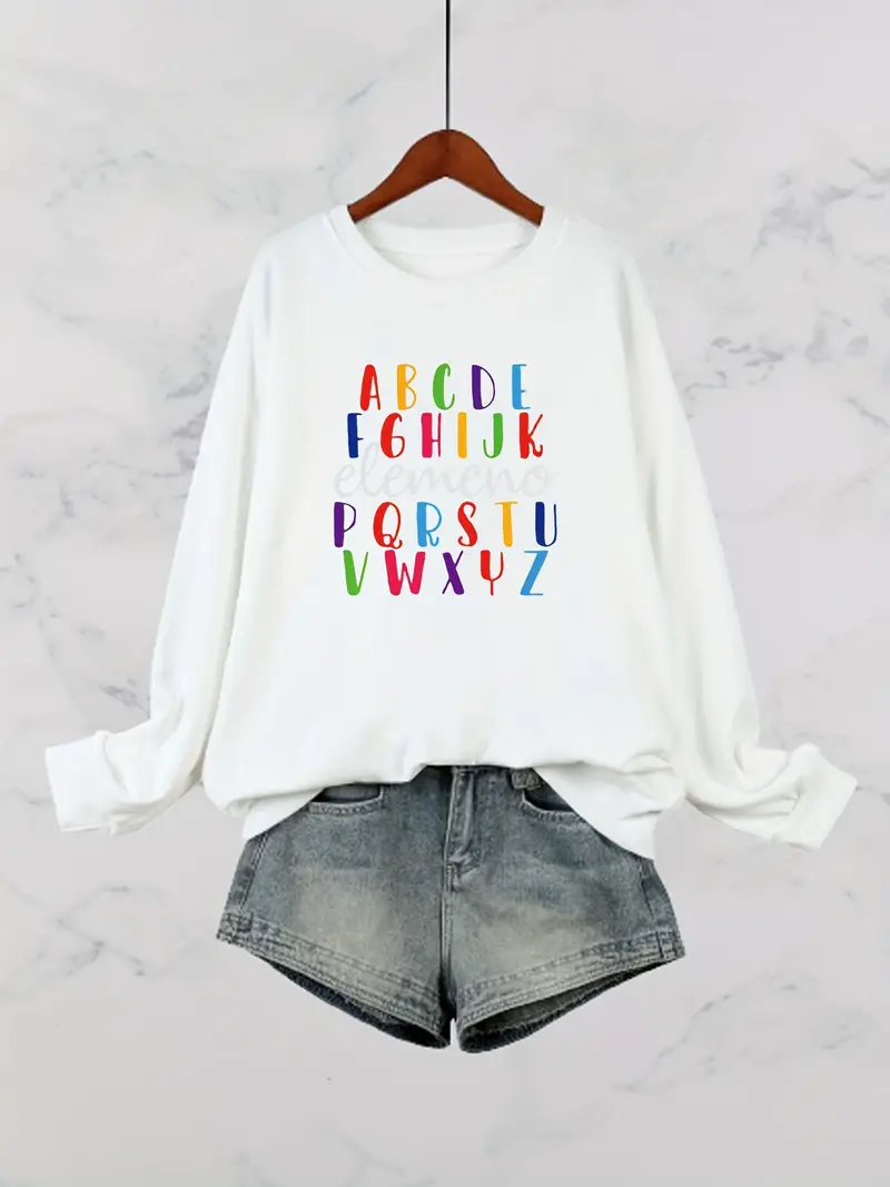 Plus Size Letter Print Sweatshirt Crew Neck Casual Temu Ireland