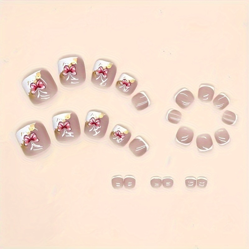 Short Rounded Press Toenails French Style Cute Pink - Temu United