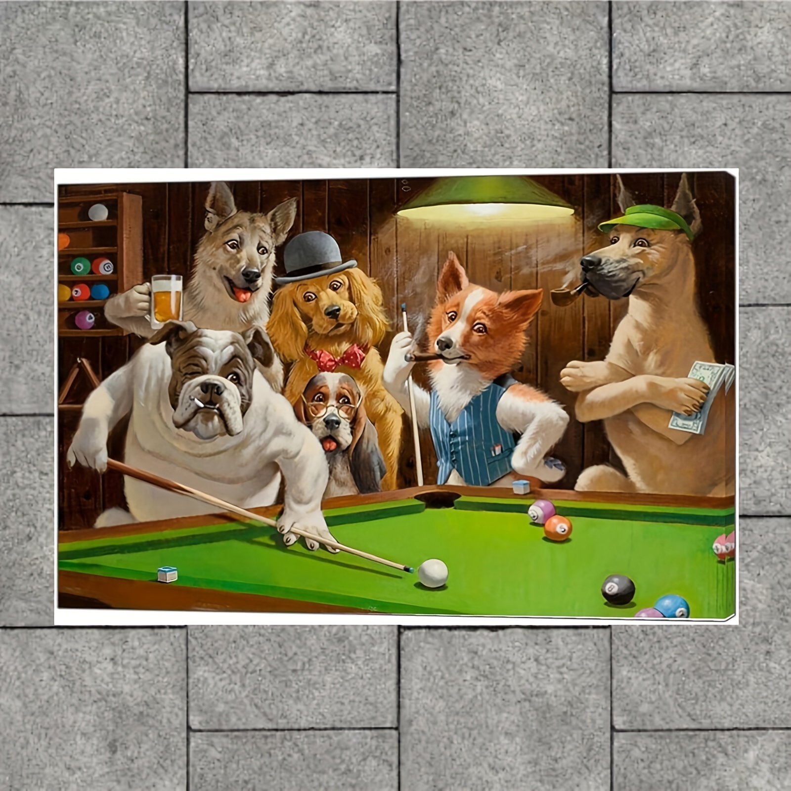 dogs playing pool sold on Temu United States