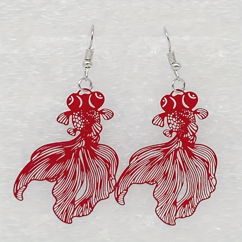Hollow Red Koi Fish Dangle Earrings Exaggerated Fish - Temu United Kingdom