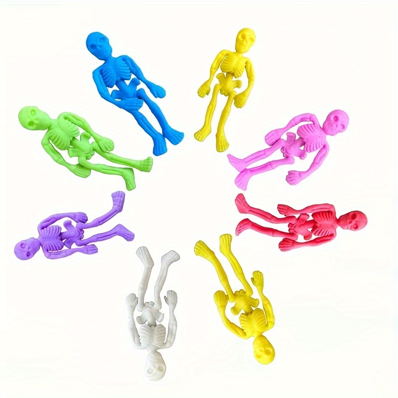 16-piece Mini Halloween Skeleton Toys - Colorful, Flexible Rubber ...