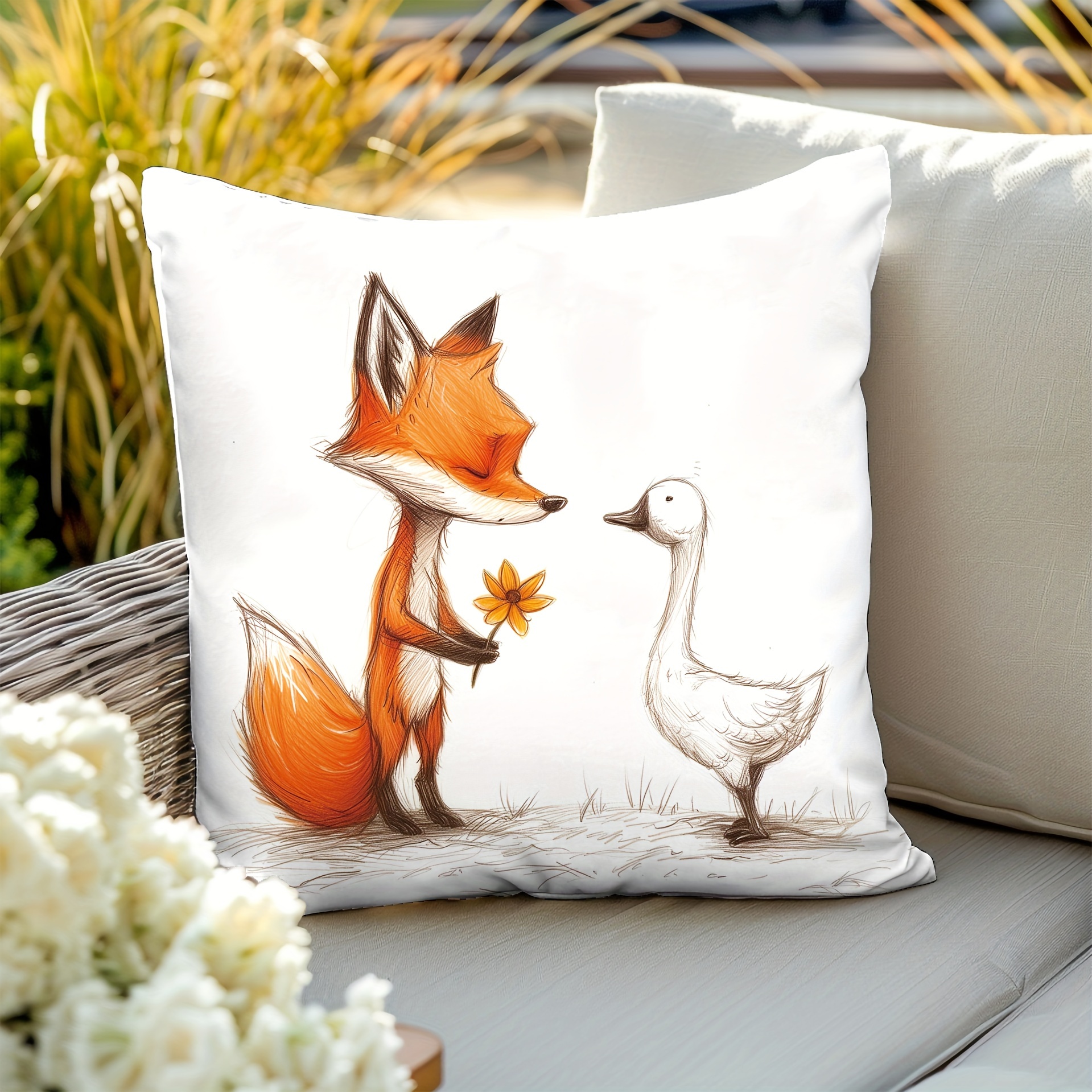 fox goose cartoon oil painting fashion pattern printed - Temu Canada