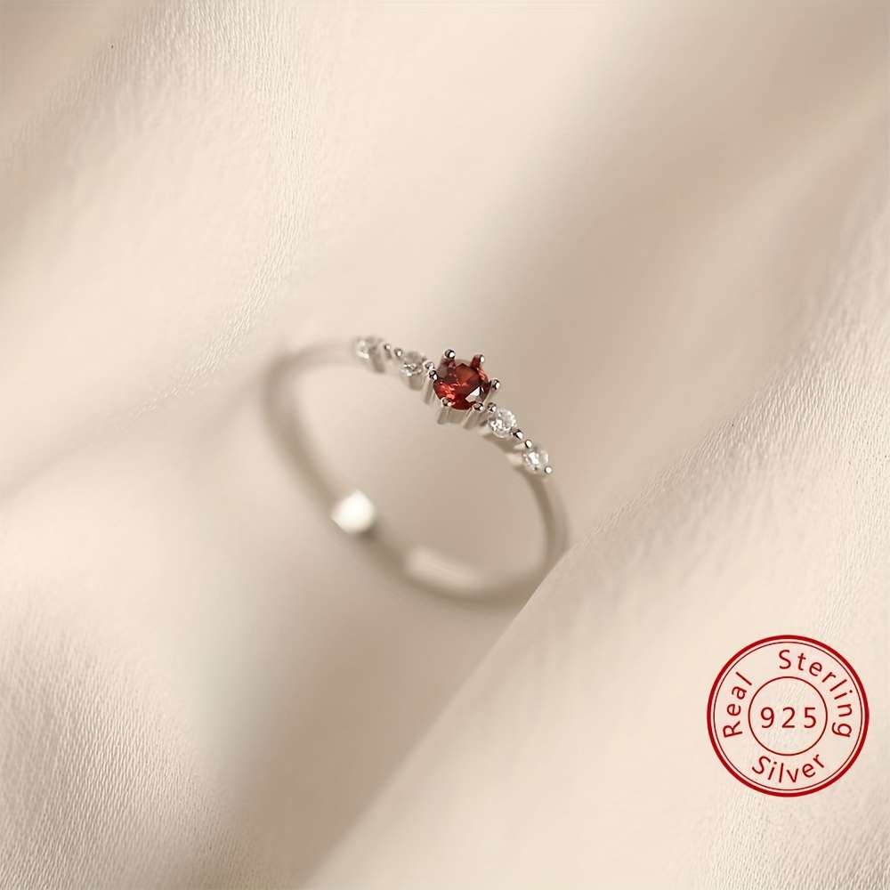 925 Sterling Silver Zircon Ring Delicate Red Zircon Finger - Temu United Kingdom