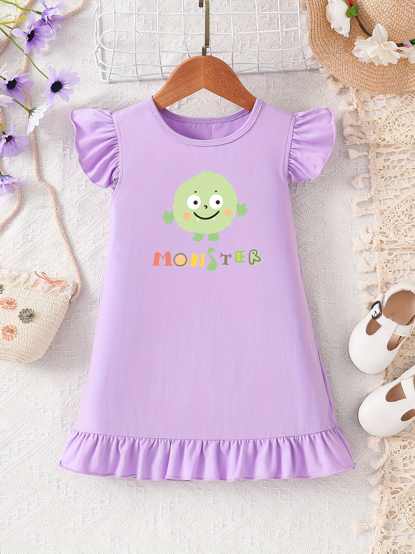 Green Cartoon Monster Graphic Print Baby Girls' Casual - Temu Ireland