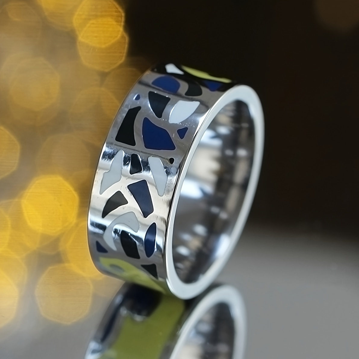 Trendy Unique Colorful Pattern Ring Bohemian Style Stainless - Temu ...