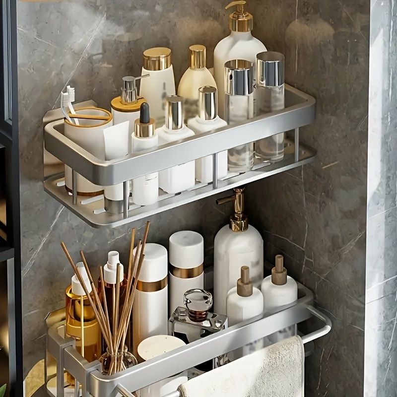 2pcs Large Capacity Aluminum No Drill Shelves Stylish Bathroom Kitchen Organizer Space Saving Modern Indoor Decor for