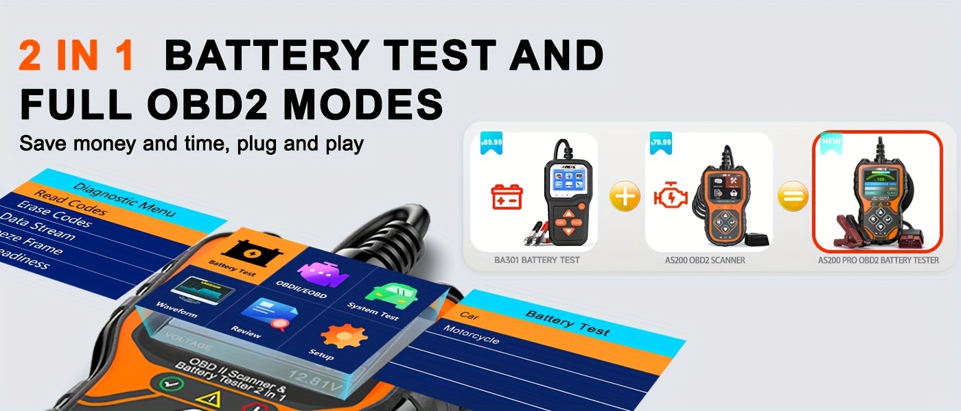 As200 Pro 2 in 1 Obd2 Scanner Battery Tester Car - Temu