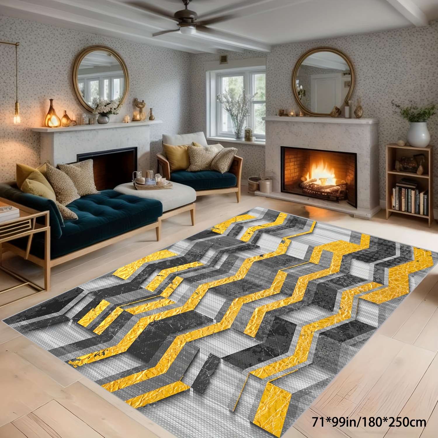 Scandinavian Gold Geometric Faux Cashmere Carpet Floor Mat - Temu ...