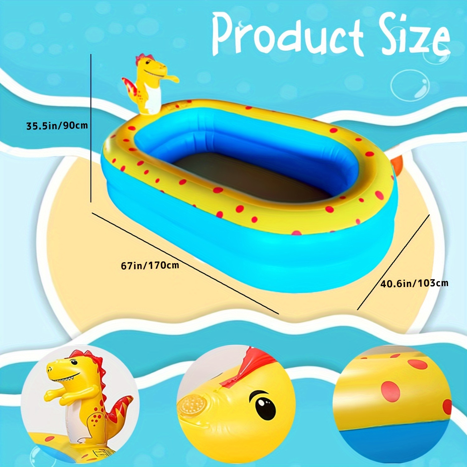 Large Inflatable Sprinkler Swimming Pool Heightened - Temu