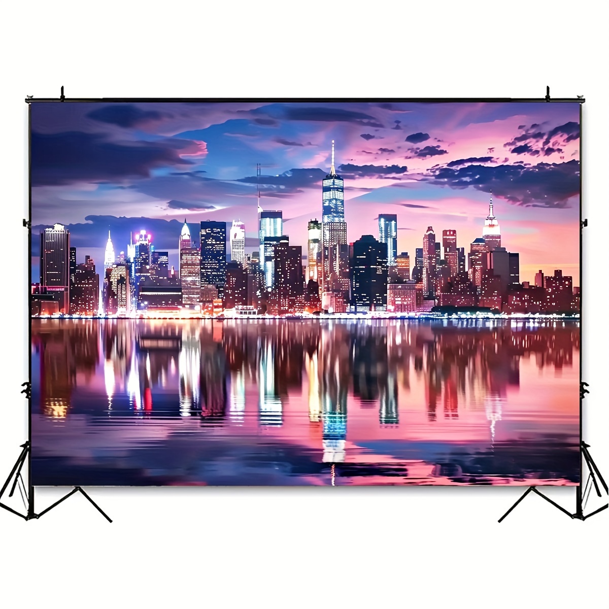 Polyester New York City Skyline Backdrop Manhattan Night - Temu