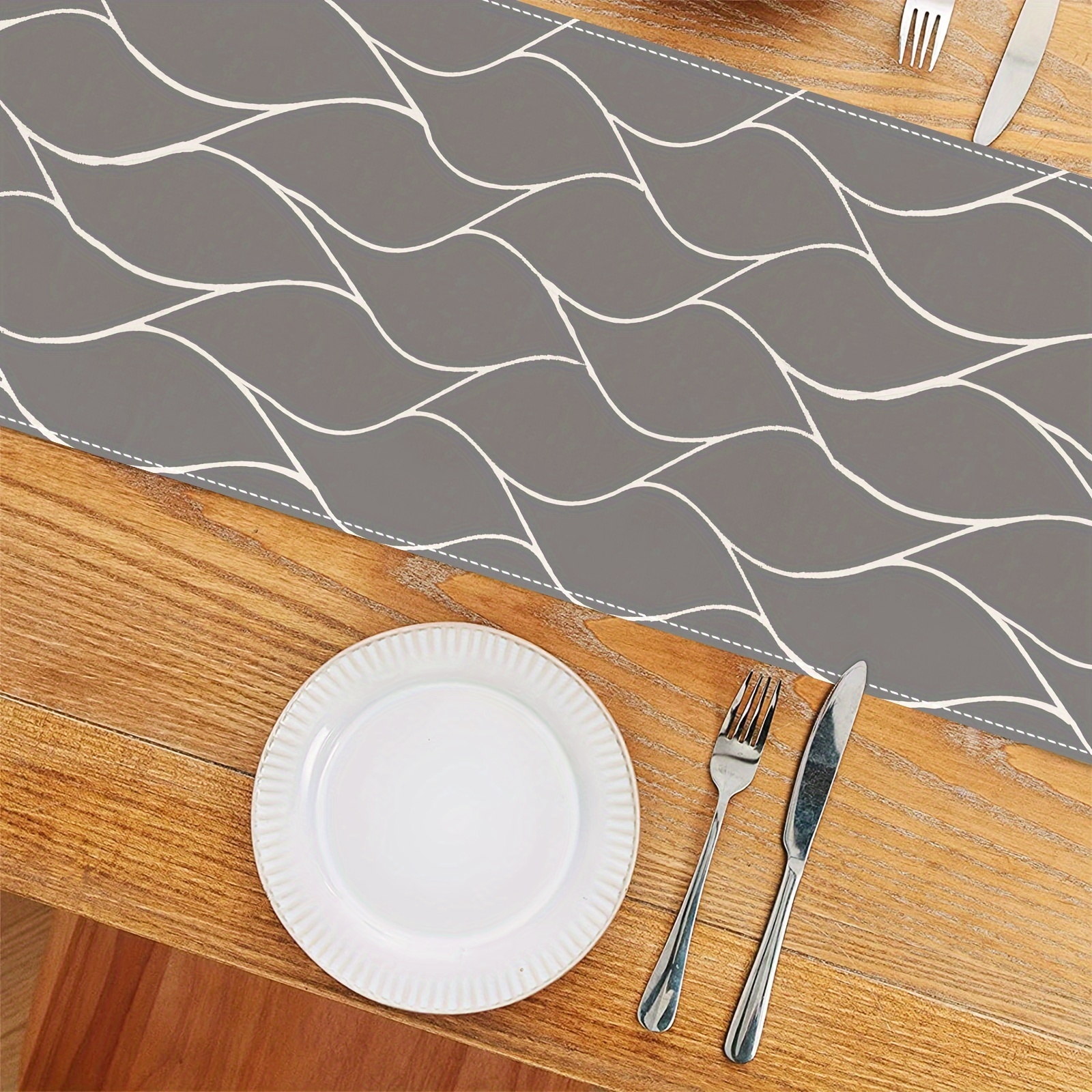 Farmhouse Gray Table Runners Abstract Wave - Temu Canada