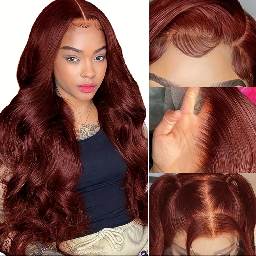 Reddish Brown Body Wave Wig Human Hair 13x4 Hd Lace Front - Temu