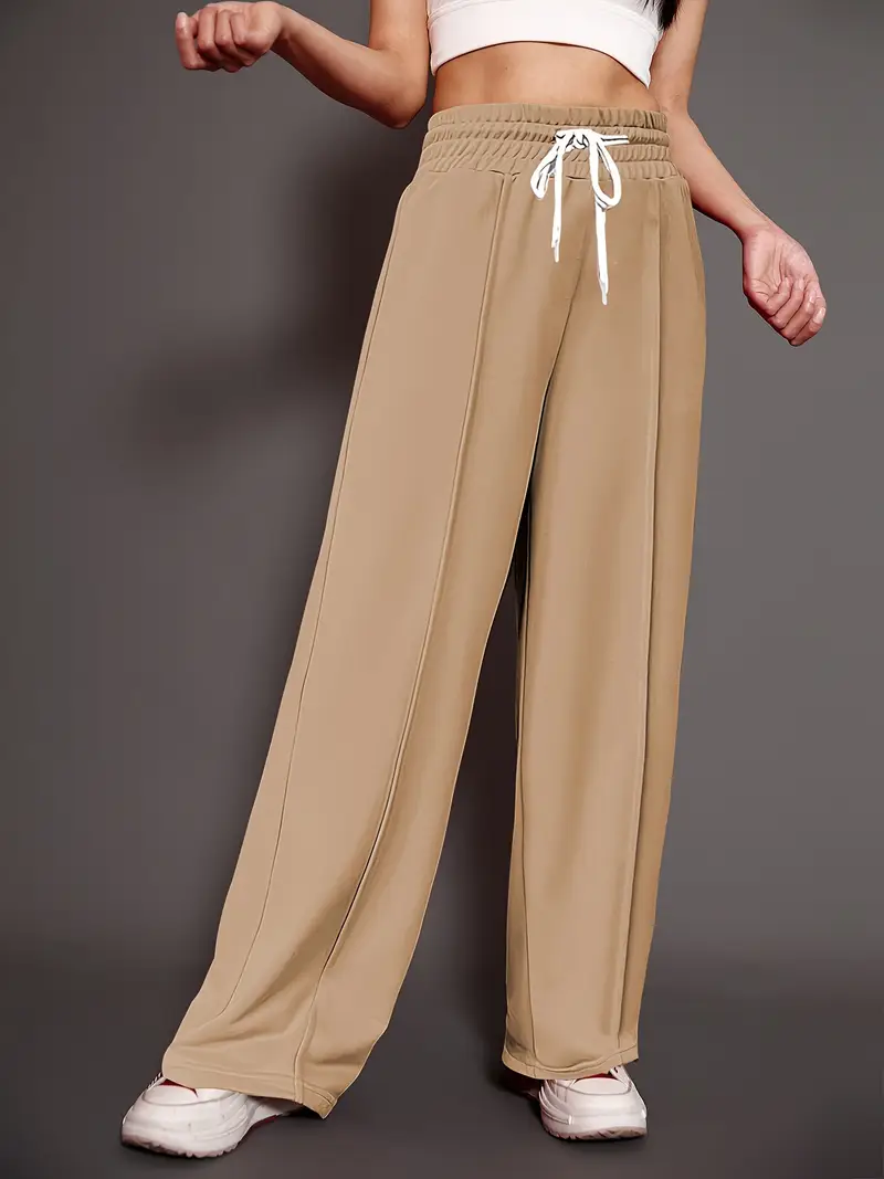 Solid Drawstring Pants Casual High Waist Wide Leg Pants Temu