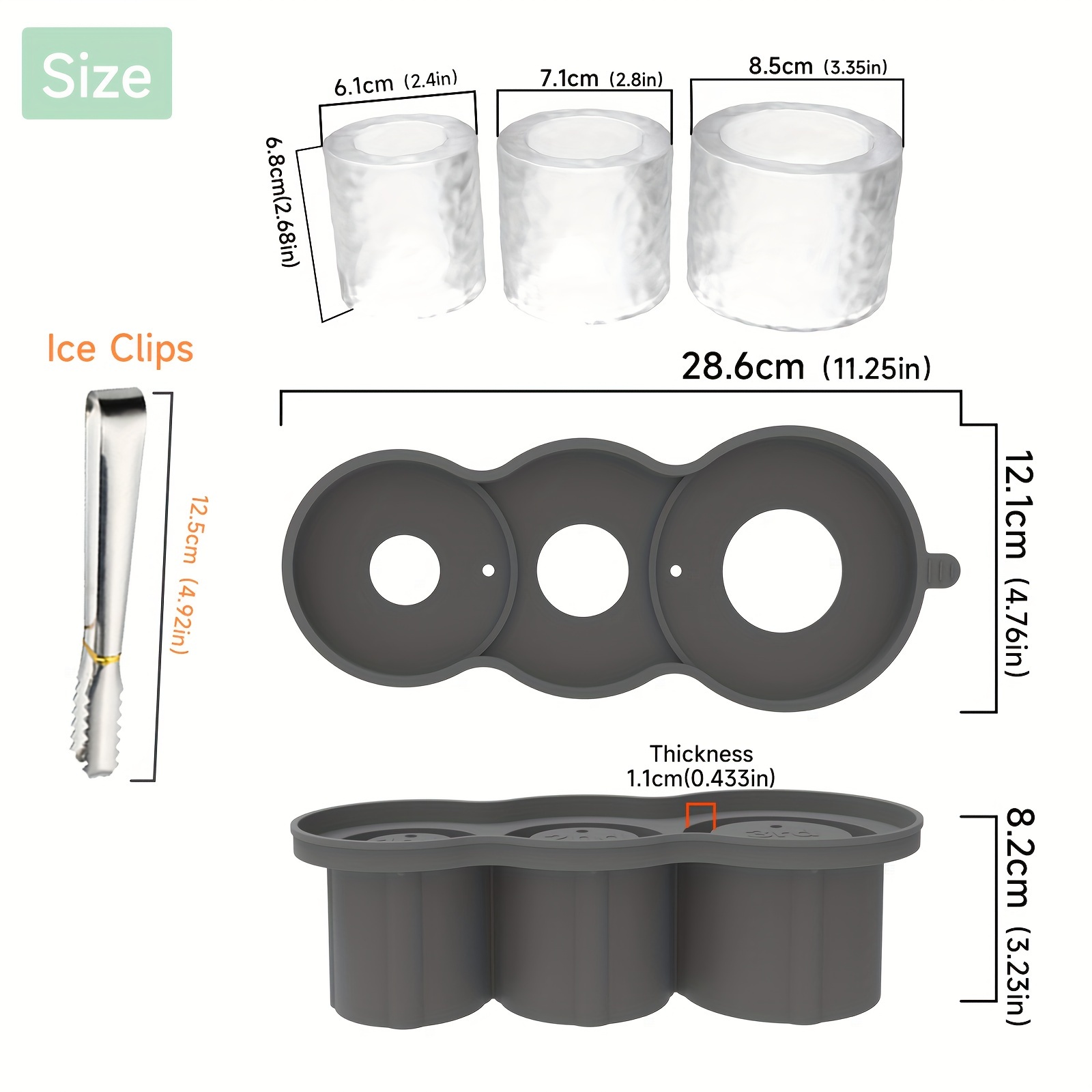 Silicone 3-cavity Ice Cube Tray With Clip - Perfect For Stanley Cups ...