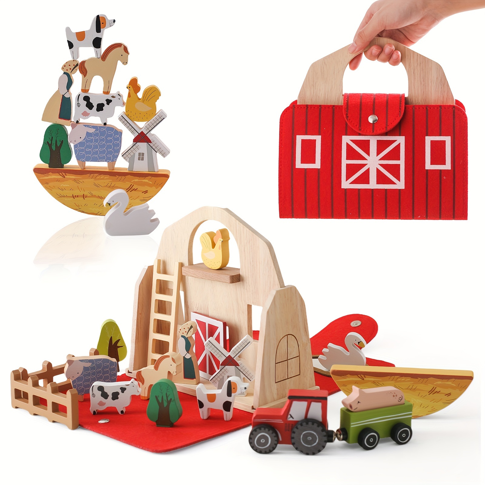 Farm Animals Barn Toys Wooden Montessori Stacking Toddlers - Temu