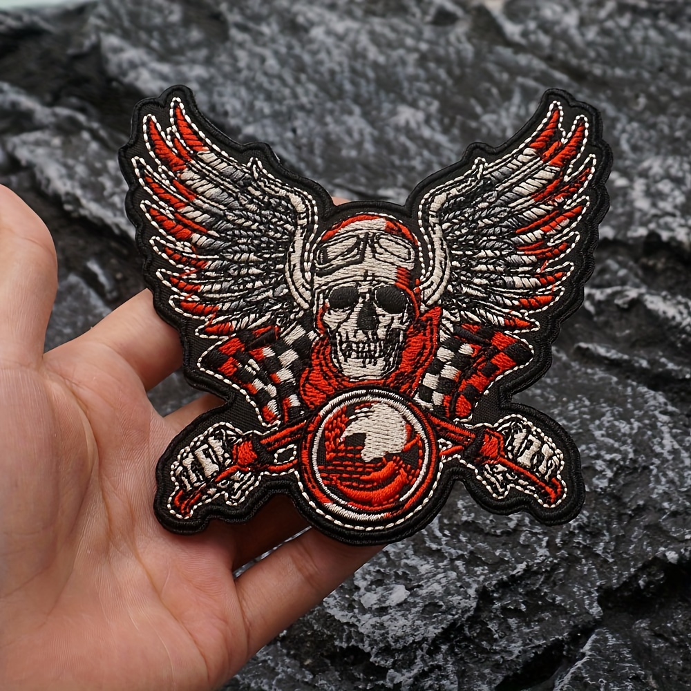 Motorcycle Club Embroidered Patch Red Black Skull Wings - Temu