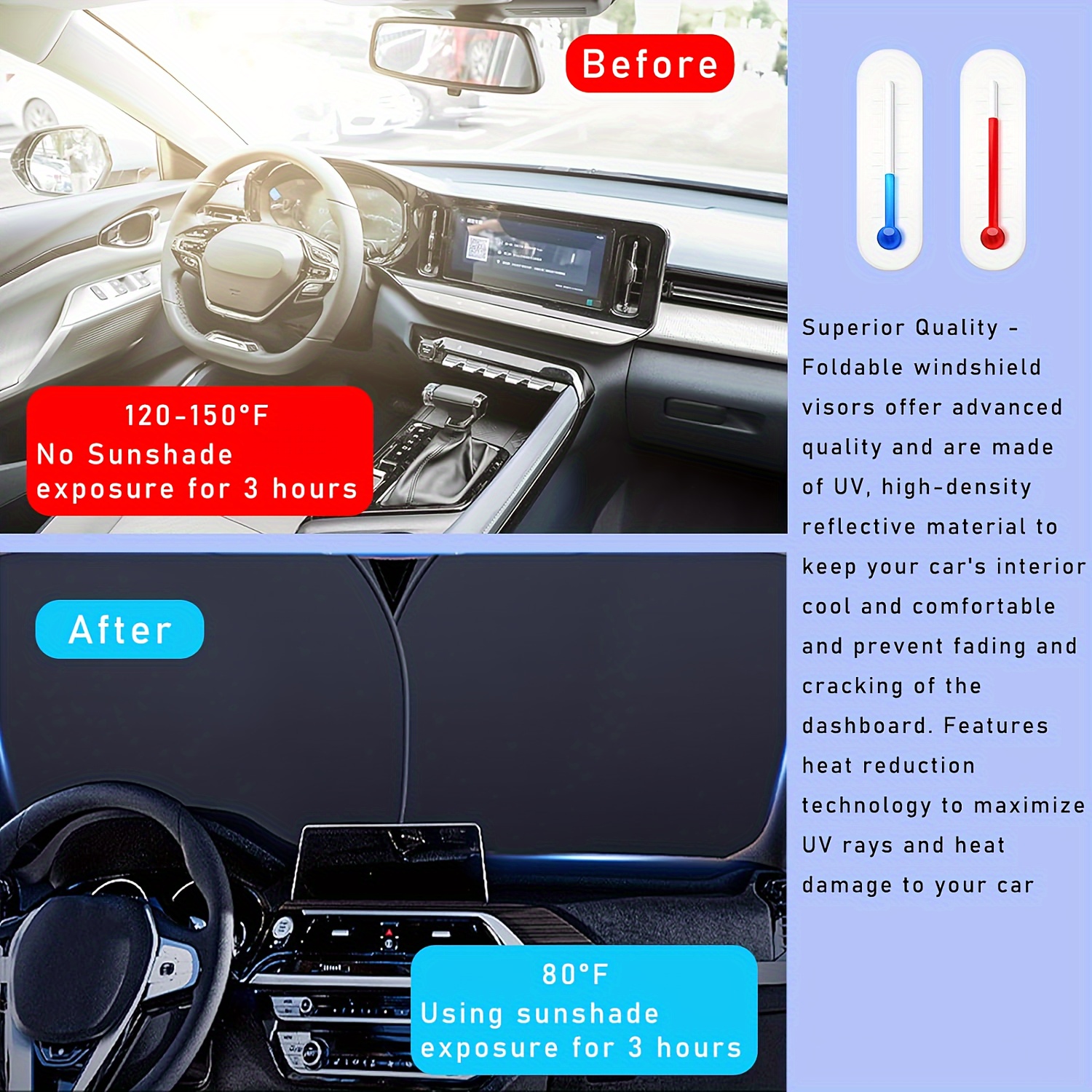 2-piece Car Windshield Sunshades: Foldable Car Front Window Shades For ...